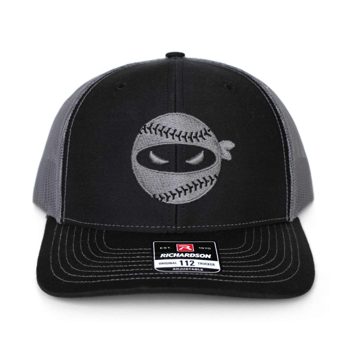Pitching Ninja Trucker Hat (Black / Charcoal) | RotoWear Snapback Cap